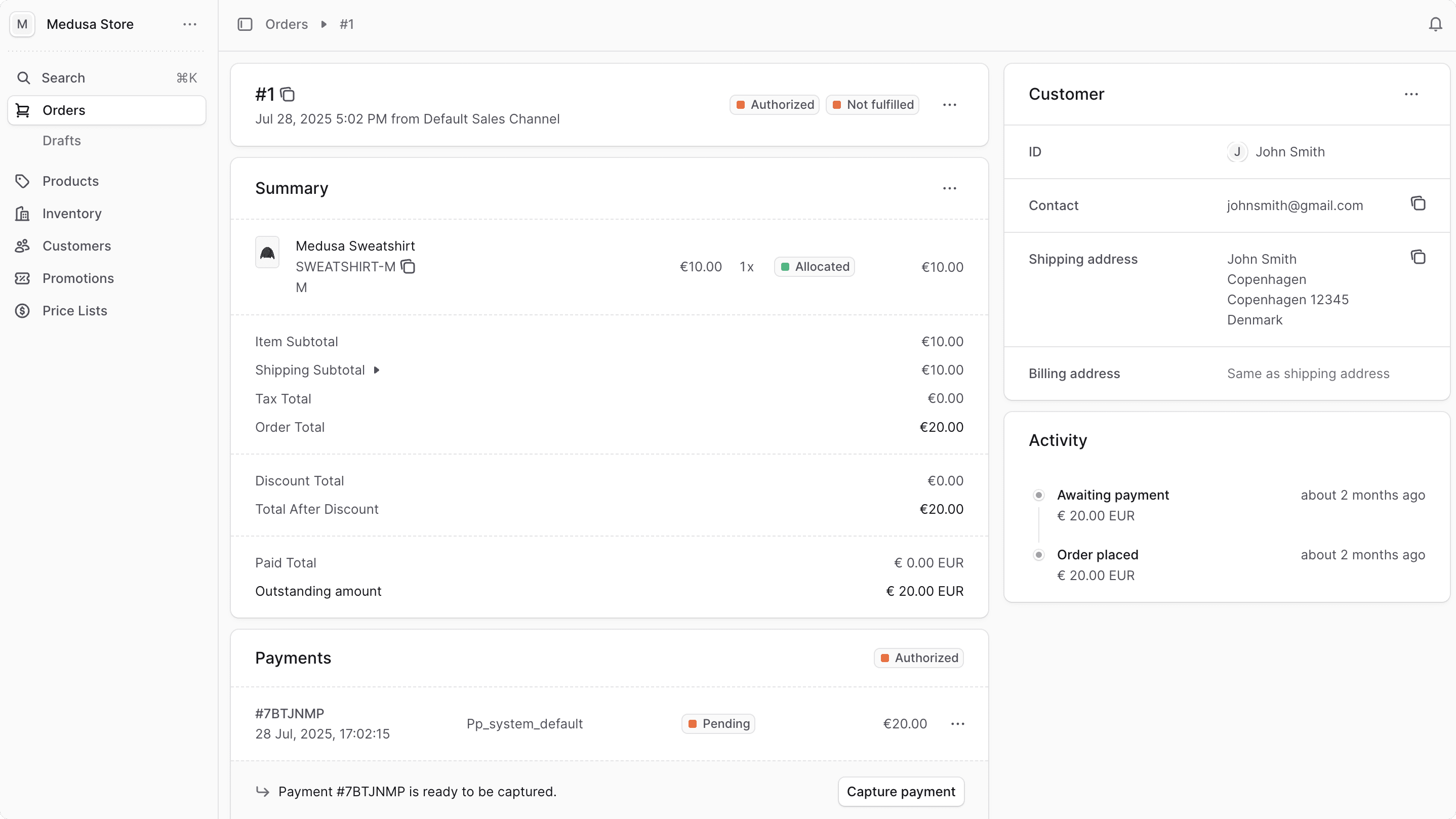 Manage Order Details in Medusa Admin - Medusa Admin User Guide